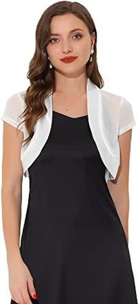 Allegra K Cardigan Court boléro en Satin à Manches Courtes Cache Epaule pour Femme Blanc L