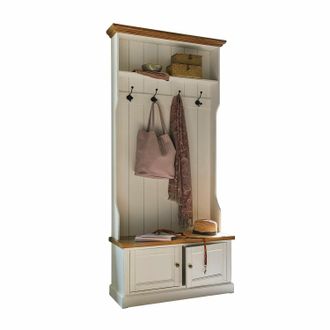 Loberon Garderobe Colchester, Charmanter Vintage-Look, Feines Antik-Finish, mit Haken und Fächern, Garderobenschrank, Ordnungshelfer, Kiefernholz, Eisen, anti