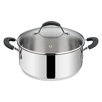 Lagostina Tempra Casserole basse et couvercle, casserole &Oslash; 26 cm en acier inoxydable 18/10 avec couvercle en verre, fond lagotherm et poign&eacute;es en silicone