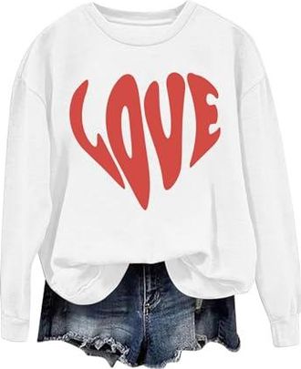 Generic Sweat-shirts de Saint-Valentin 2026 pour femmes 2024 imprim&eacute; graphique coeur col rond manches longues chemisier Saint-Valentin automne hiver pull, bla
