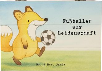 Mr. & Mrs. Panda Holzkiste Fußballer Leidenschaft Design 22 x 15 cm - Geschenk, Holz Aufbewahrungsbox, Fußballspruch, Fußballspieler, Holzkisten, Fußballwitz, mit Deck