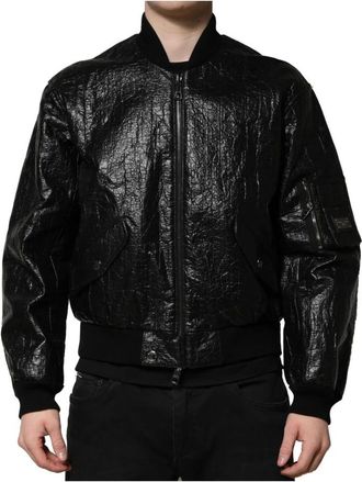 Dolce & Gabbana Homme, Vestes, Noir, Taille: S Veste Bomber noire avec Logo Plaque