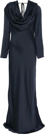 Rotate Rotate Birger Christensen, Femme, Robes, Bleu, Taille: 42 FR Robe Longue &agrave; Col Drap&eacute;