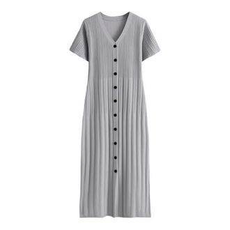 Generic Robe amincissante d&eacute;t&eacute; d&eacute;contract&eacute;e &agrave; manches courtes et col en V pour femme, gris, Taille unique