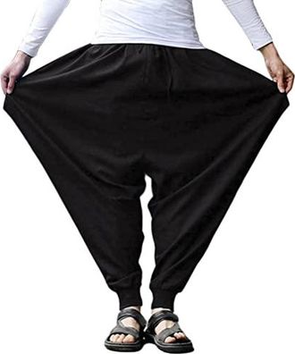 ORANDESIGNE Homme Sarouel Pantalon Taille Élastique Pantalon de Mode Casual Yoga Hippies Pantalon Décontracté Plage Été Léger Pantalon de Yoga Loose Fit A Noir M