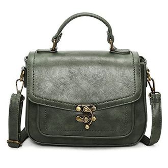 Generic Sac &agrave; bandouli&egrave;re &agrave; rabat en cuir pour femme - Style r&eacute;tro - Avec poign&eacute;e sup&eacute;rieure - Sac &agrave; bandouli&egrave;re d&eacute;contract&eacute;, Vert, Medium
