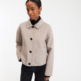 La Redoute Collections Manteau Court Fermeture Boutonn&eacute;e Laine M&eacute;lang&eacute;e