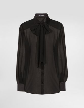 Dolce & Gabbana Bluse Aus Seidenchiffon Mit Schleife - Frau Blusen Und Tops Schwarz Seide 38