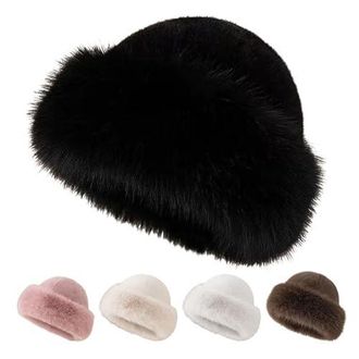 Generic Chapeau cloche dhiver en fausse fourrure pour femme, chapeau chaud en fourrure moelleuse, casquette de pêcheur en peluche douce pour temps froid, avec