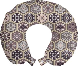 Abakuhaus Antique Oriental Reisekissen Nackenstütze, Honeycomb Blumen, Schaumstoff Reiseartikel für Flugzeug und Auto, 30x30 cm, Blassbraun Dunkle Taupe Grau