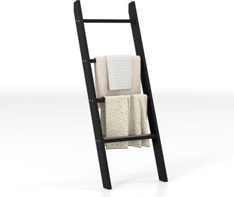 Giantex Handtuchhalter aus Kiefernholz, Handtuchleiter mit 4 Stangen, f&uuml;r Handt&uuml;cher & Decken, Handtuchst&auml;nder f&uuml;r Badezimmer & Schlafzimmer (Schwarz)