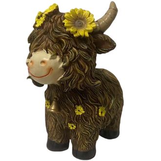 Generic Skulptur Highland-Kuh, Highland-Kuh, Figur aus Kunstharz, Gnom, Gnom, Herde, Dekoration, Gnome, Sonnenblumen-Kälber, für Zuhause, Bauernhof