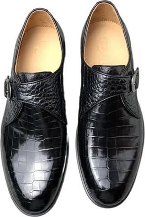 Generic Authentique v&eacute;ritable peau de crocodile pour hommes daffaires Robe Oxfords V&eacute;ritable Exotique Alligator Cuir Moine Sangle Homme Noir Robe Chaussures, 