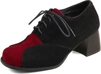 Generic Escarpins d&eacute;contract&eacute;s &agrave; talon carr&eacute; en velours &agrave; lacets pour femme, Noir, 40.5 EU