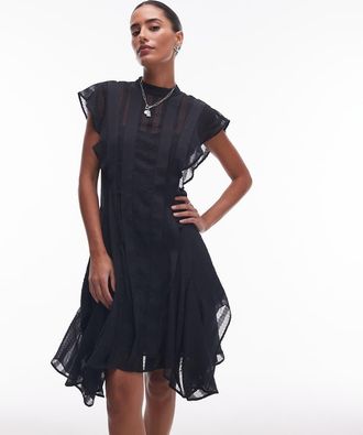 AllSaints Fleur - Schwarzes Kleid mit Struktur-Design