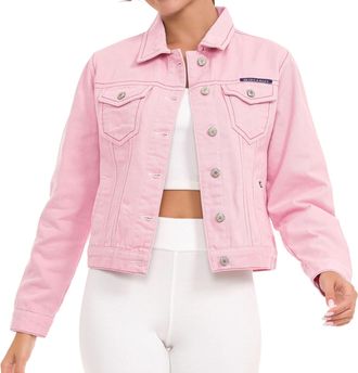 Cipo & Baxx Damen Jacke WJ212 Rosa - Stylische Jeansjacke im Casual Streetwear Look mit Knopfleiste & Brusttaschen - &Uuml;bergangsjacke f&uuml;r Alltag & Freizeit - WJ212 