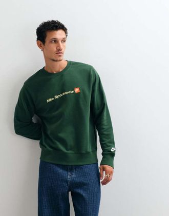 Nike sweat-shirt &agrave; logo script Club en French Terry vert