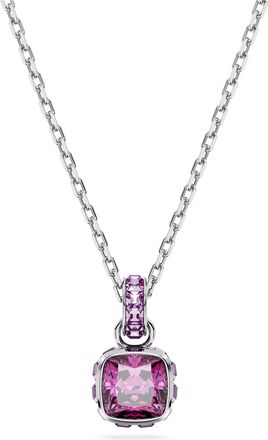 Swarovski Birthstone Anhänger Februar, Rosafarbene und Rhodinierte Damenhalskette mit Swarovski Kristallen