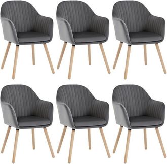 Woltu Woltu - Lot de 6 Chaises de Salle &agrave; Manger Chaises de r&eacute;ception en Velours et Bois Massif, Gris Fonc&eacute;