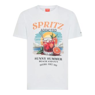 Sun 68 Homme, Tops, Blanc, Taille: S T-shirt de Plage Imprim&eacute;