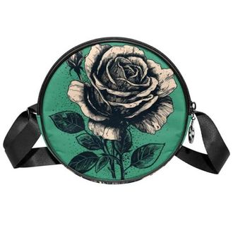 Generic Sac &agrave; bandouli&egrave;re Circle pour femme, petit sac &agrave; bandouli&egrave;re vert et noir, avec fermeture &eacute;clair, bretelles r&eacute;glables, sac &agrave; main rond d&eacute;contract&eacute; pou