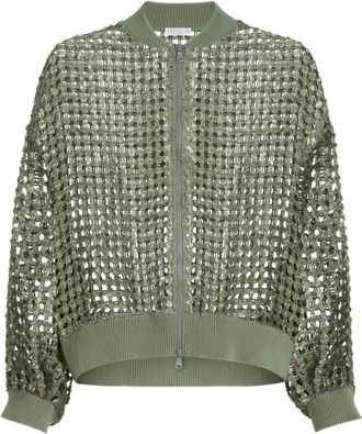 Brunello Cucinelli Femme, Vestes, Vert, Taille: 40 FR Cardigan avec Broderie en Maille &Eacute;blouissante