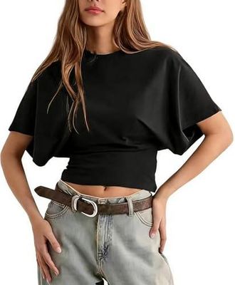 Generic Haut &agrave; manches courtes pour femme, haut ample pour femme, manches courtes, col rond, coupe ample, haut d&eacute;t&eacute;, Noir, M