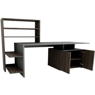 Hanah Home Bureau en bois Melis - 146 x 60 x 128 cm - Noyer Anthracite
