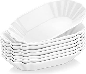 Malacasa S&eacute;rie REGULAR, Lot de 8 Bols &agrave; Tapas et Sauces, Assiettes &agrave; Ap&eacute;ritif Rectangulaires en Porcelaine, 19,8 x 12 cm, Assiette de Frites, Compatible Lave-v