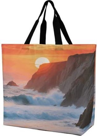 Generic Lever De Soleil Sur Une Falaise C&ocirc;ti&egrave;re Sac Fourre-Tout L&eacute;ger Sacs De Courses Grand Sac A Main Femmes Pour Travail Shopping Plage