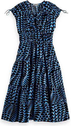 Scotch & Soda Womens Tiered poplin midi Casual Dress, House of Mirrors Blue, 40