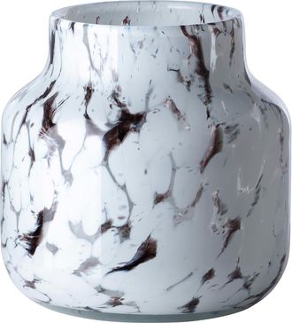 Fink großes Glas-Windlicht 19 cm braun-weißer Kerzenhalter für Stumpenkerzen