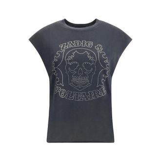 Zadig&Voltaire Femme, Tops, Noir, Taille: 42 FR T-shirt crâne strass