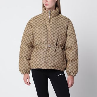 Gucci G&uuml;rteljacke aus beigem GG-Gewebe