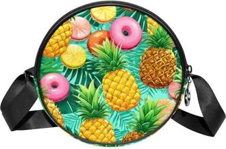 Generic Sac &agrave; bandouli&egrave;re rond rond pour femme, motif ananas avec fermeture &eacute;clair, bretelles r&eacute;glables, style d&eacute;contract&eacute;