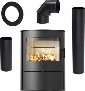 Kratki Kaminofen aus Stahl Rollo 2 bereit Satz &Oslash; 150 10 kW mit Raumluftunabh&auml;ngig, Akkumulatorenscheiben blass Verkleidung, freistehend, BImSchV 2, Staubausl