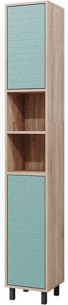 Vicco Badschrank Mintgrün Agasta 30x190x28 cm - Wäscheschrank, Kombination aus offenen Fächern und Türen für Flexible Nutzung