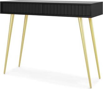 Selsey Schminktisch Makeup Tisch Frisiertisch Kosmetiktisch 104 cm Mit 2 Schubladen Bello Schwarz Goldene Beine