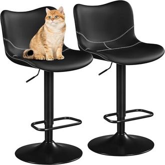 Yaheetech Lot de 2 Tabourets de Bar en PU, Chaises de Bar R&eacute;glables en Hauteur, Rotatif sur 360&deg;, Tabouret Haut avec Dossier et Repose-Pieds, pour Salle &agrave; Mange