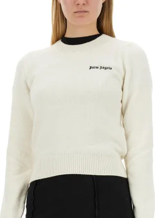 Palm Angels Logo Jersey Merino Wool Sweater - Ivory
