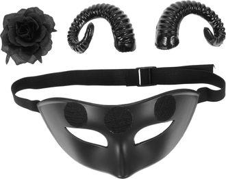 Garneck Halbgesichtsmaske Mit Abnehmbarem Widderhorn Floraler Maske Verstellbarem Gummiband F&uuml;r Maskenb&auml;lle Halloween Und Tier-Cosplay