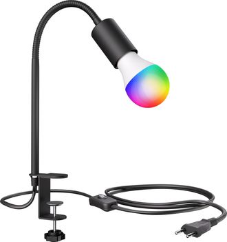LEDs Com E27 Klemmleuchte LELE mit Schwanenhals, schwarz inkl. E27 Smart Home RGBW LED Lampe