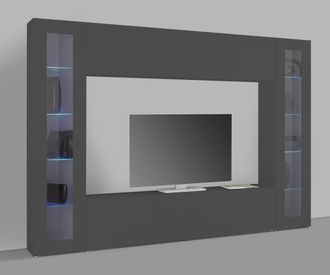 Möbelando Wohnwand >Benevent< (4-teilig) in Anthrazit matt - 260x180x30 (BxHxT)