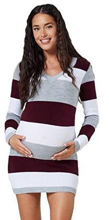 Happy Mama Femme Maternit&eacute; Robe Pull de Grossesse. Rayures vari&eacute;es. 405p (Cramoisi, 44-46, 2XL/3XL)