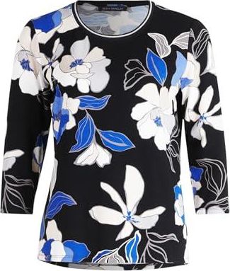 Betty Barclay Damen T-Shirt Basique &agrave; imprim&eacute; Noir/Bleu 46