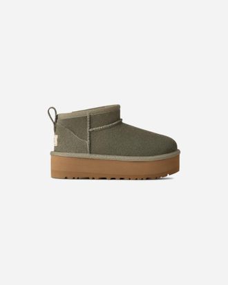 UGG Classic Ultra Mini Plateau-Boot f&uuml;r Kinder in Green, Gr&ouml;&szlig;e Wildleder