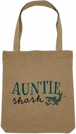 Fabulous Sac Shopping Tote Bag Aspect Lin - Auntie Shark Family Cute Animal - Sac de Courses Toile Epaisse 360g Beige Naturel Cabas Port&eacute; Epaule Solide Imprim&eacute;