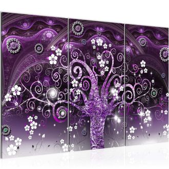 Runa Art Wandbilder Gustav Klimt Baum des Lebens Bild XXL Wohnzimmer Schlafzimmer Violett Abstrakt 120 x 80 cm 3 Teilig 026331c