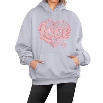 Generic 2026 Sweat &agrave; capuche &agrave; manches longues avec poches pour femme Motif lettres imprim&eacute;es, gris clair, XXL