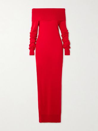 Stella McCartney Schulterfreies Maxikleid Aus Wolle - Rot